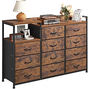 EnHomee Dresser for Bedroom with 11 Drawers Long Dresser TV Stand with Shelves Wide Dressers & Chests of Drawers Large Dresser for Bedroom Dresser, Sturdy Metal Frame, Wood Top, Rustic Brown