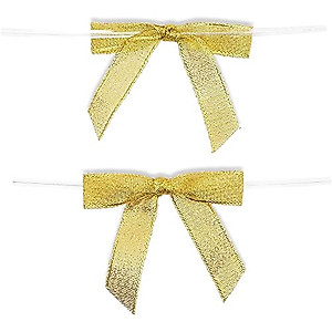Gold Satin Bow Twist Ties for Treat Bags (100 Pack)