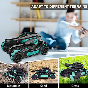 RC Tank Car, Koeni Remote Control 12Kmh for All Terrains Can Launch Water Bomb, 2.4 Ghz Car with 180 degree Rotating Shooting & 360° Rotating, High Speed Off-Road 4WD, Boys Toys Age 6-8, Black-green