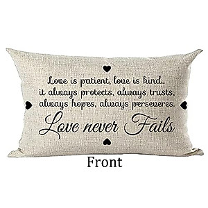 Ramirar Set of 2 Love is Patient Kind It Always Protects Trusts Hopes Perseveres Decorative Lumbar Throw Pillow Cover Case Home Living Room Bed Sofa Car Cotton Linen Rectangular 12 x 20 Inches