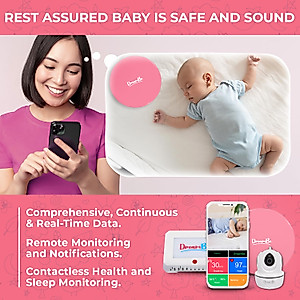 DreamBe-1 by OnSky Contactless Smart Baby Breathing Monitor, Realtime Heart Rate and Sleep Tracker – Monitor Baby Anywhere, Anytime – Touch-Screen Display WiFi - Urgency (DreamBe1P-C with Camera Pink)