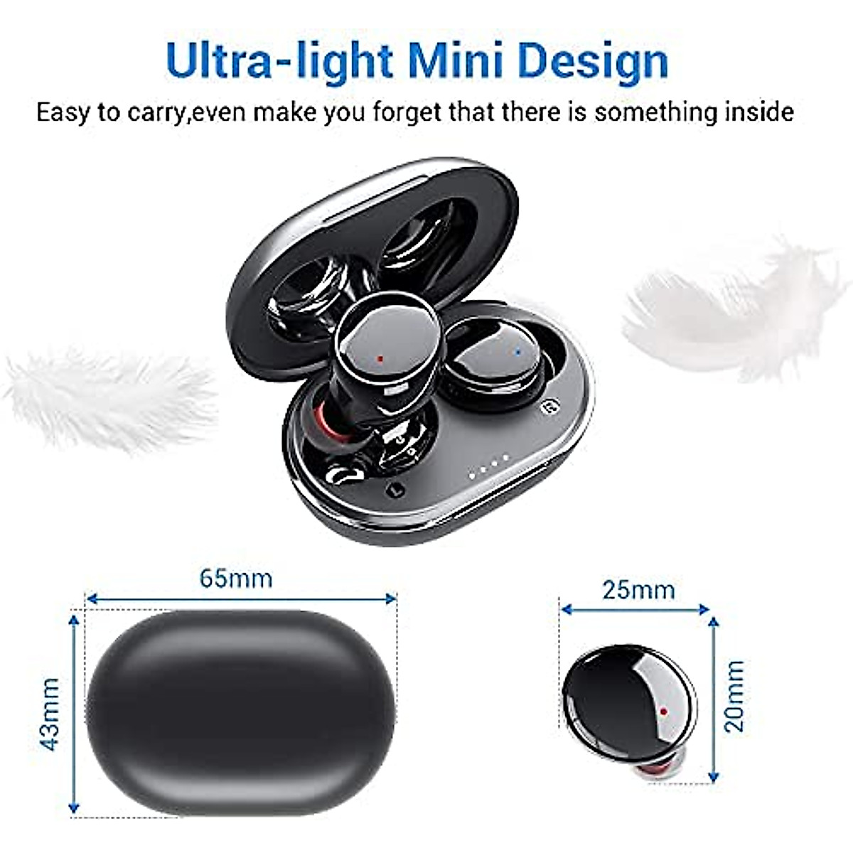 andfive Wireless Earbuds Mini, Bluetooth Headphones with Noise Cancelling Microphone, 5.0 Bluetooth Earbuds in Ear Stereo, Wireless Earphones with USB C Charging Case, Waterproof Headset for Android