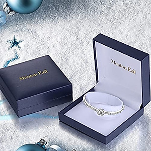Menton Ezil Fasion Jewelry Princess Bangle Bracelets For Women 18K Gold Plating Adjustable Bracelets With Crystal For Wife Girlfriend Or Mothers Idea Gift For Mother's day(Silver)