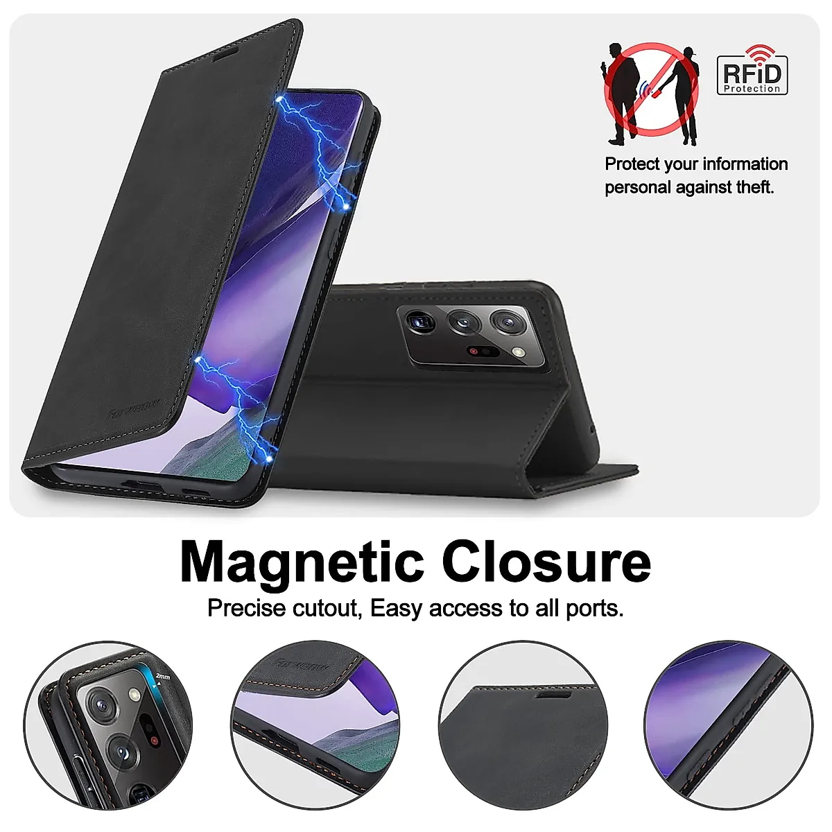 Neivi Wallet Case for Samsung Galaxy Note 20 Ultra Case Leather Wallet with RFID Blocking Credit Card Holder,Flip Card Slots Magnetic Shockproof Protective Cover Note 20 Ultra Phone Case 5G (Black)