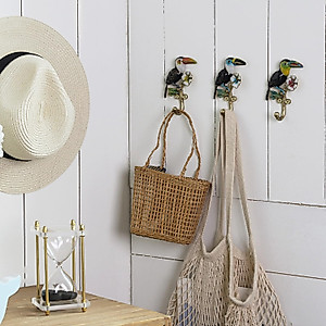 SOFFEE DESIGN Set of 3 Metal Single Hooks 3D Toucans Design, Bright Coating Ornate Style for Hanging Coat/Keys/Scarf, Wall Mounted Heavy Duty Hooks Home Decor
