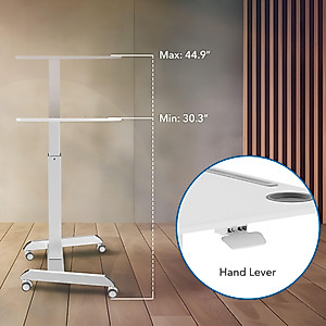 Mount-It! Standing Mobile Laptop Cart, Sit Stand Rolling Desk with Height Adjustable 31.1" x 20.5" Platform, Supports up to 17.6 lbs, White
