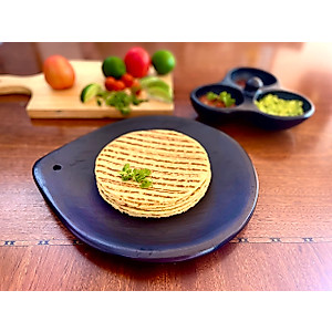 Comal for Tortillas 10 Inches Cayana Grill Griddle Pan Black Clay, 100% Handcraft Organic Cookware and Tableware Enhance Food Flavor and Take Care of our Planet