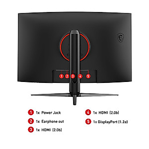 MSI G321CQP E2, 32" Gaming Monitor, 2560 x 1440 (QHD) Curved Gaming Monitor, 1 ms, 170Hz, FreeSync Premium, 1000R, HDMI, DisplayPort, Tilt, Swivel, Pivot and Height Adjustable.