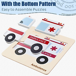 Wooden Toddlers Puzzles Transportation Shape Puzzle Toys for Travel Airplane Portable Montessori Toys for Boys Girls 3-4 Year Old Baby Gifts Pack of 4 with Drawstring Bag