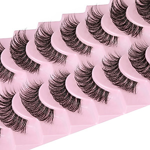 Clear Band Lashes Natural Look Wispy Mink Eyelashes Fluffy 16mm Cat Eye Lashes Pack 5D 10 Pairs Fake Eyelashes by TNFVLONEINS