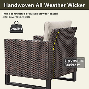 Rilyson Patio Furniture Chairs Outdoor Chair - Wicker Patio Furniture Set of 2,PE Rattan Patio Seating with Cushions for Deck Porch Balcony Backyard Garden(Brown/Beige)