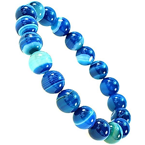 PURPLE WHALE Botswana Agate Stone Bracelet for Women, Men | Round Beads Stretch Adjustable Bracelet for Meditation, Yoga (Blue)