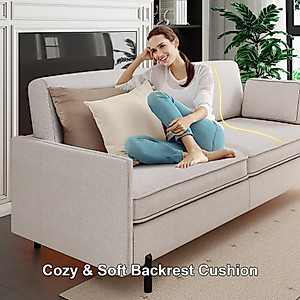 Feonase 79" Comfy Sofa Couch, Modern Linen Loveseat with 2 Pillows, Solid Wood Frame & Metal Legs, Perfect for Living Room, Bedroom, Small Space, Easy Assembly, Easy Maintain, Beige