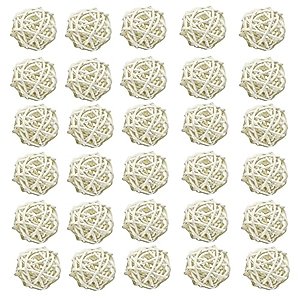 Qingbei Rina 30 PCS White Decorative Balls for Centerpiece Bowls, Cream Wicker Rattan Balls for Decorating, Decorative Orbs Twig Spheres Vase Fillers, Summer Wedding Decorations, 1.5 Inch