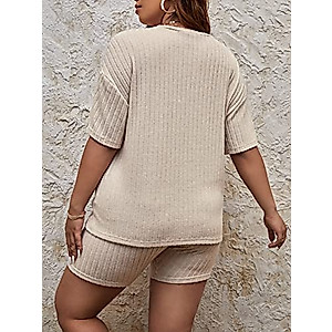 MakeMeChic Women's Plus Size Pajama Set Lounge Set Short Sleeve Tops Biker Shorts Workout Sets Tracksuit Plus Khaki 0XL