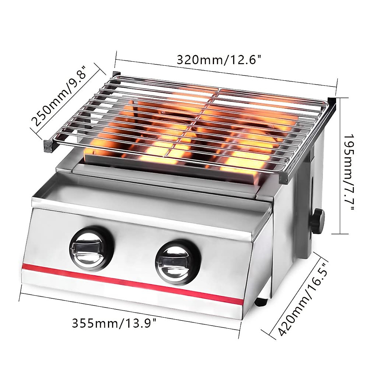 YIYIONCE 2-Burners BBQ LPG Gas Grill, Portable Outdoor Barbecue Grill with Oil Catch Tray, Tabletop Smokeless Barbecue Cooker, Stainless Steel Removable Grill or Outdoor, Kitchen or Home Use| US STOCK