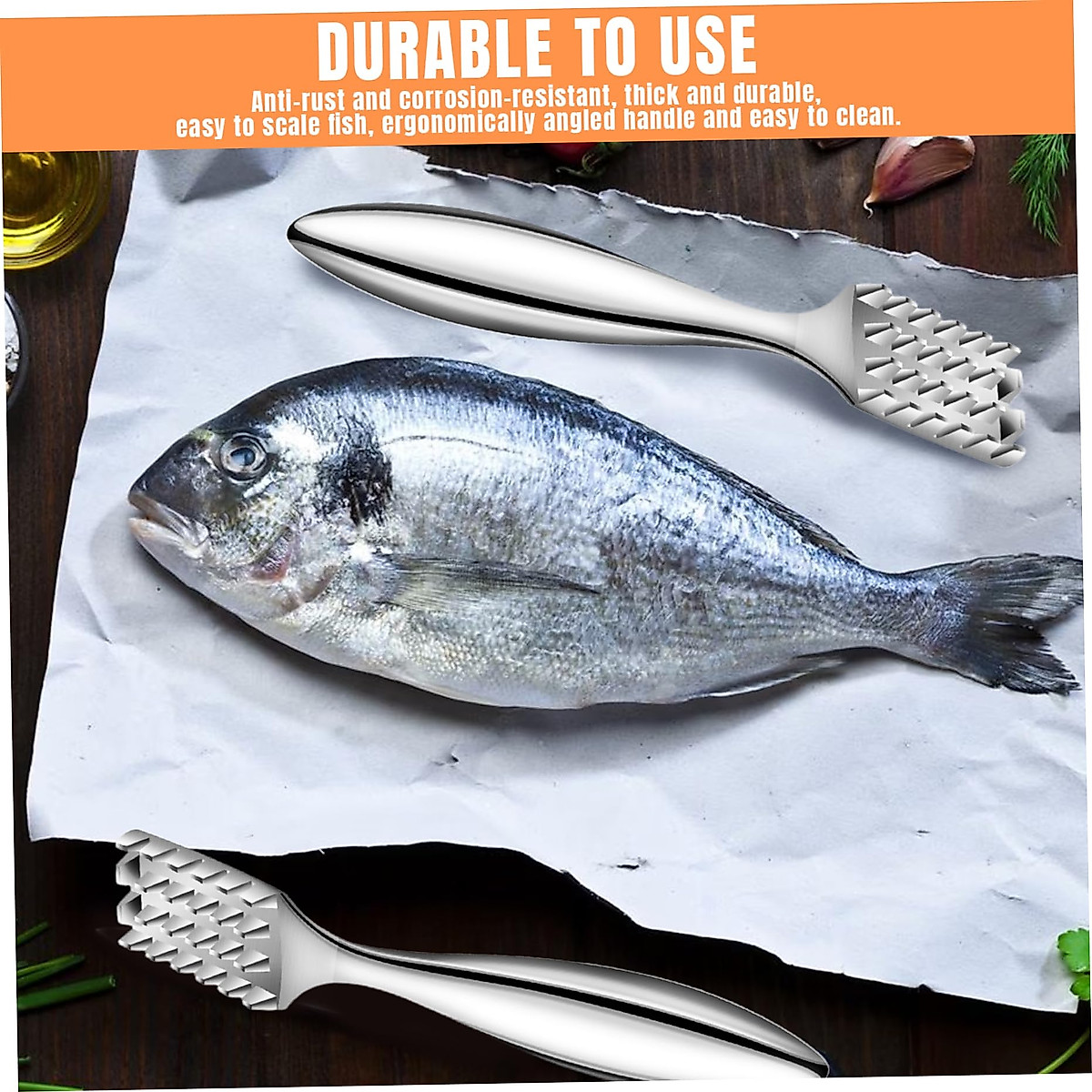 Fish Scaler 304 Stainless Steel Fish Scale Remover with 7.5'' Non-slip Handle and 24 Serrated Nails Portable Fish Descaler Tool Quick Fish Scaling Fish Scraper