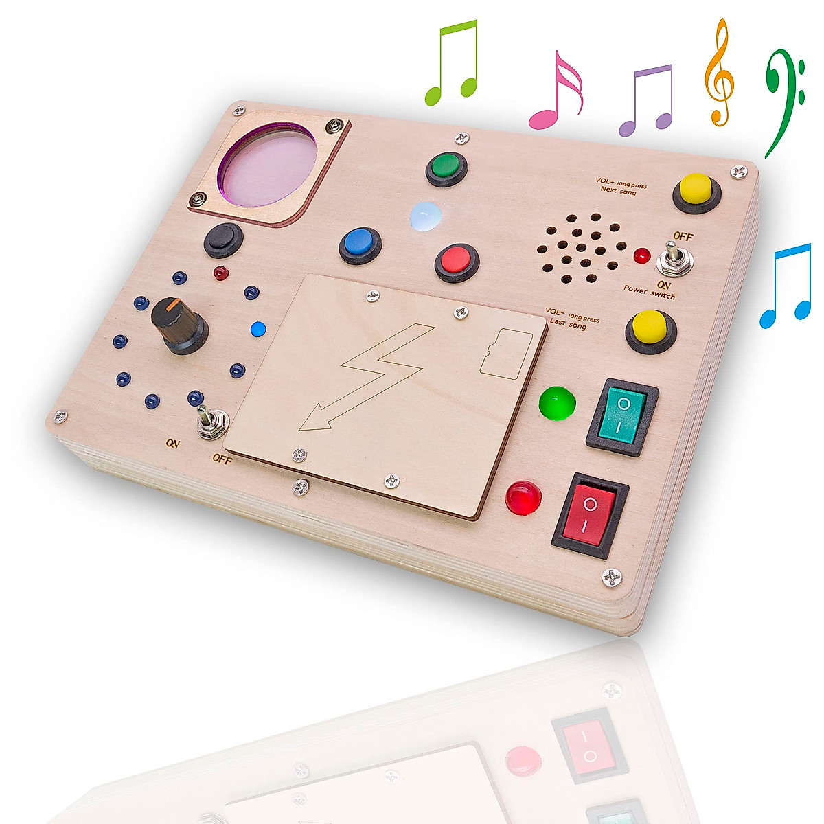 LED Light Montessori Busy Board Button Switch Baby Musical Toys Gift for Kids Baby Electronic Learning Sensory Board Educational Activity Board Wooden Fidget Board Toy