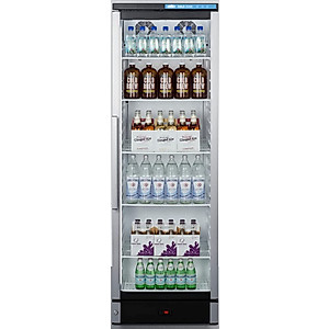 Summit Appliance SCR1301 24" Wide Commercial Glass Door Beverage Center with Lock, Digital Thermostat, Automatic Defrost, Heavy Duty Adjustable Shelves, LED Lighting Inside Door