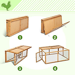 Magshion Wooden Chicken Coop Rabbit Hutch, Pet Cage Wood Small Animal Poultry Cage Run with Openable Roof and Side Door, Backyard Foldable Pet House Chicken Nesting Box 45.7 Inch (Natural)