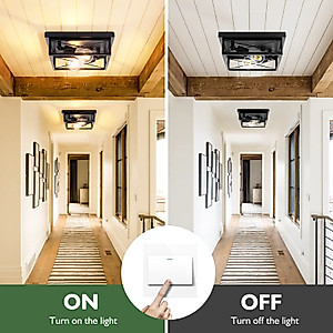 ONELEJA Black Rustic Flush Mount Ceiling Light Fixture, 2 lights Industrial Square Metal Cage Farmhouse Ceiling Light for Hallway Entryway Kitchen Bedroom Porch