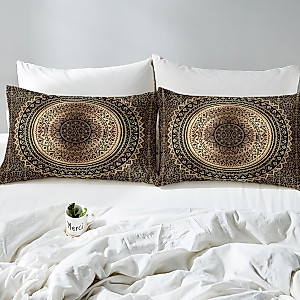 Castle Fairy Brown Black Mandala Bedding Set King Size,Boho Trippy Duvet Cover Set for Kid Teen Boys Girls,Bohemian Art Comforter Cover Decorative Room,Indian Hippie Quilt Cover with 2 Pillowcases