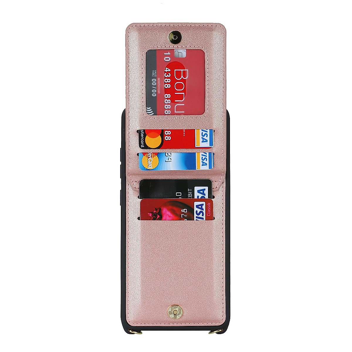 DEYHU Samsung Galaxy A14 5G Case with Card Holder for Women, Galaxy A14 5G Phone Case Wallet with Strap Credit Card Slots Crossbody with Zipper Shockproof Case for GalaxyA14 5G - Rose Gold