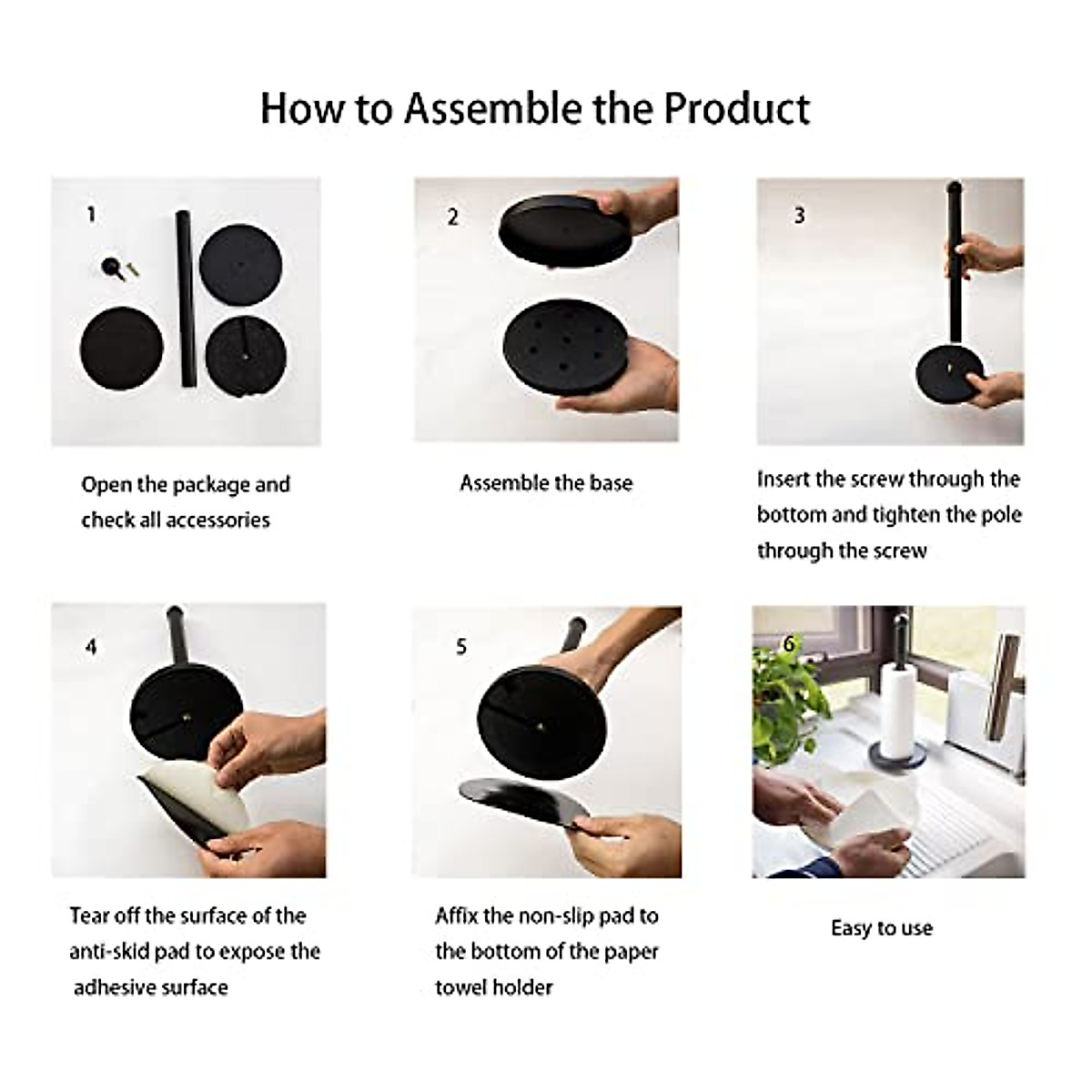 ANGEORY Paper Towel Holder Black Paper Towel Holder Countertop Paper Towel Holder Stand with Heavy Duty Base Stainless Steel Paper Towel Holder Kitchen Standing Paper Towel Roll Holders, Matte Black