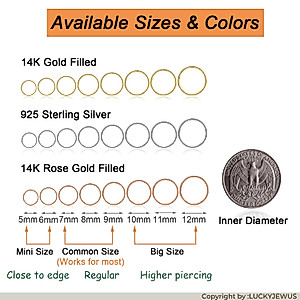 925 Sterling Silver Nose Rings Hoops for Women Men, Dainty Small Thin Nose Piercings Jewelry Handmade Septum Rings 7mm 22 Gauge