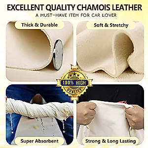 Chamois Cloth for Car 20'' x 27.6'' (3.7 sq ft) Shammy Towel Car Wash Drying Towel Absorbent Real Leather Lint Free Streak Free Cleaning Cloth