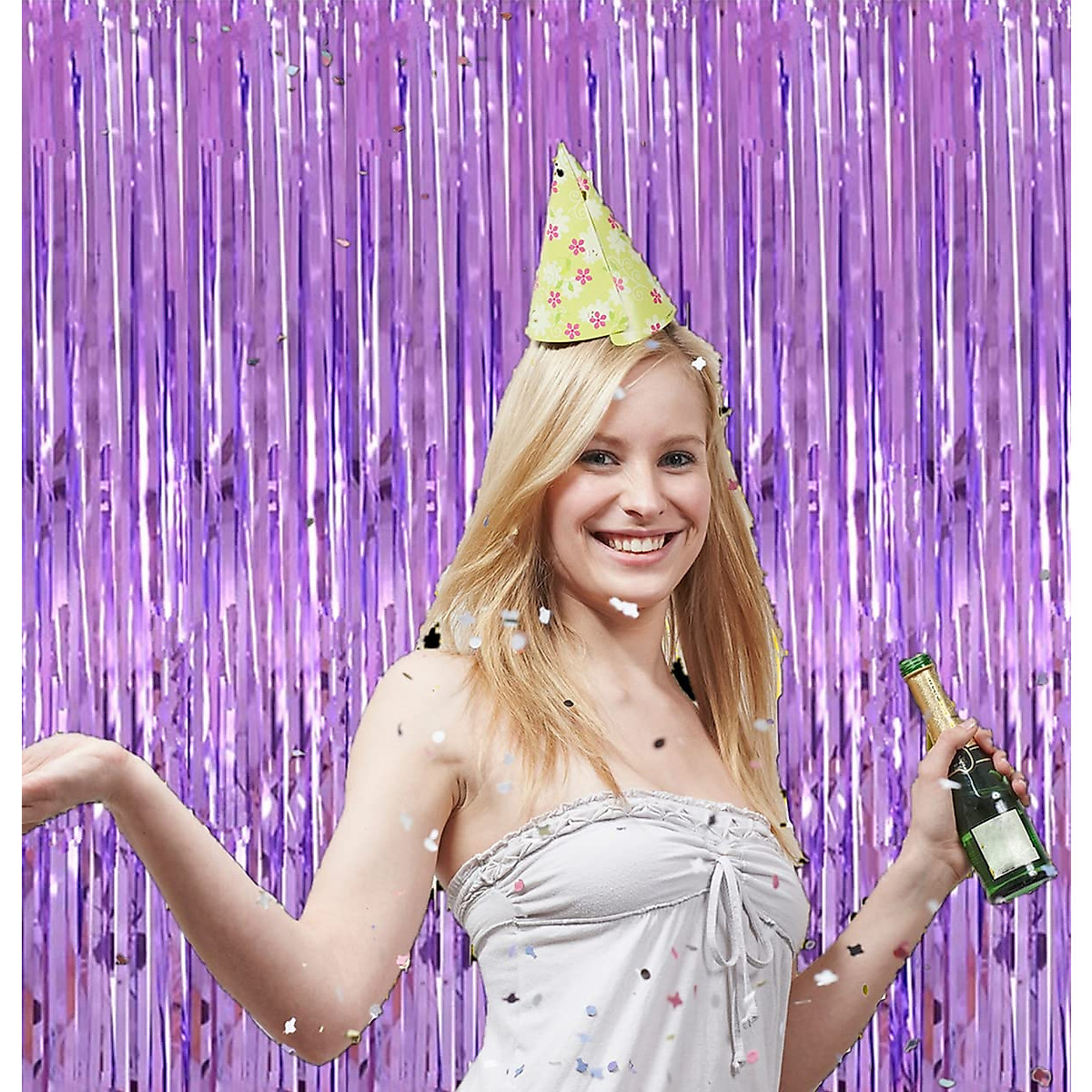 Shiny Light Purple Fringe Curtain - 2pcs 3.2ft x 8.2ft Metallic Tinsel Foil Party Streamers | Photo Booth Backdrop Props for Birthday Wedding Bridal Shower Baby Shower Bachelorette Party Decor