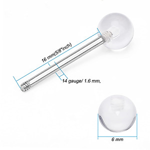 CrazyPiercing Transparent Acrylic Ball and Stainless Steel Bar Tongue ring 14G or Nipple Ring