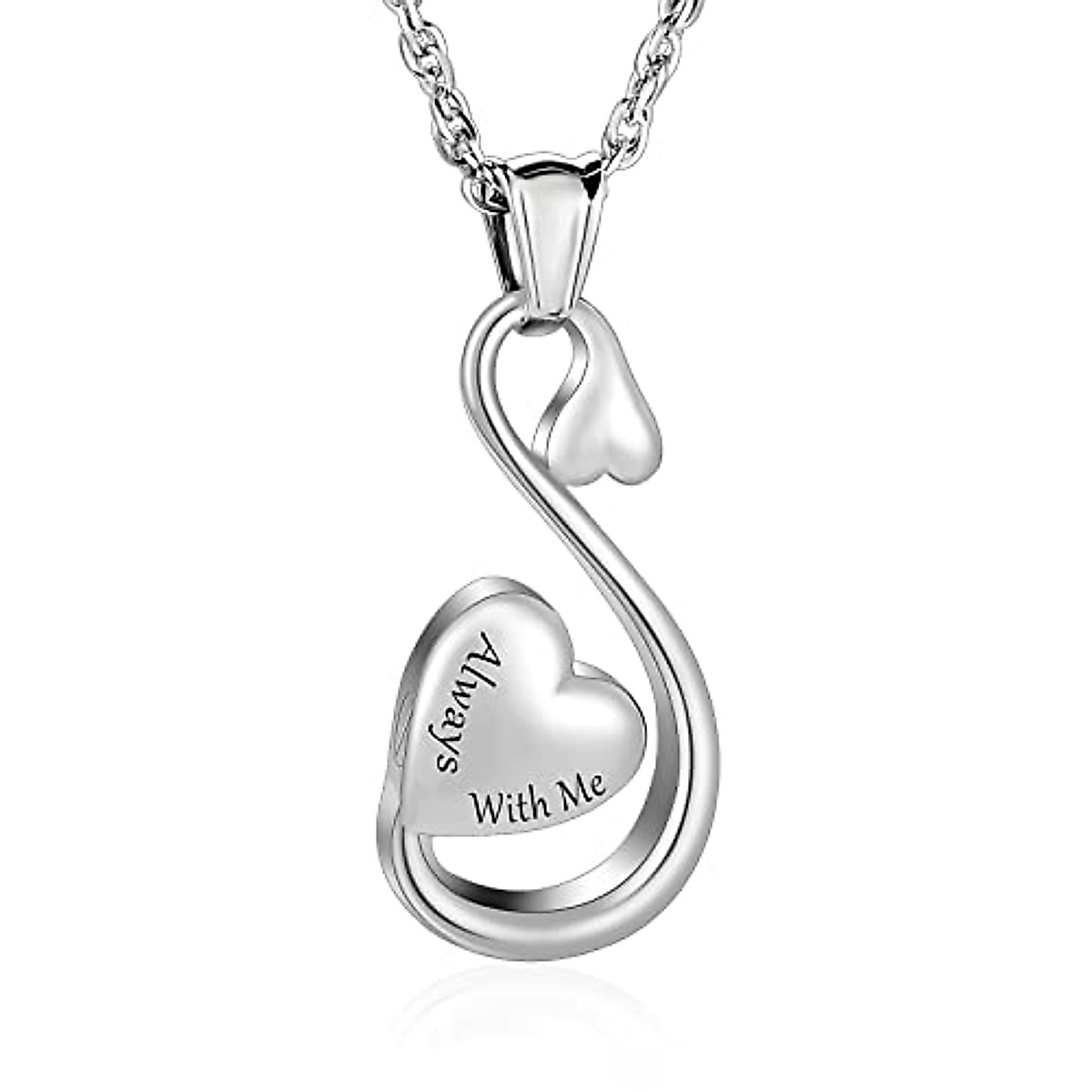 XIUDA Infinity Cremation Necklace for Women Urn Necklace for Ashes Always With Me Ashes Necklace for Loss Stainless Steel Cremation Ash Necklace(Silver)