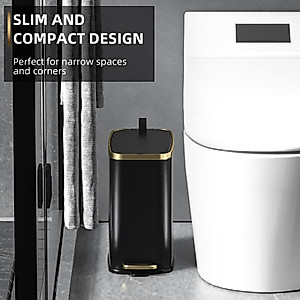 CEROELDA Small Bathroom Trash Can with Lid Soft Close-5L/1.3 Gal Slim Garbage Can-Metal Step Wastebasket-Rectangle Narrow Waste Bin for Office, Bedroom, Toilet, Live Room-Black