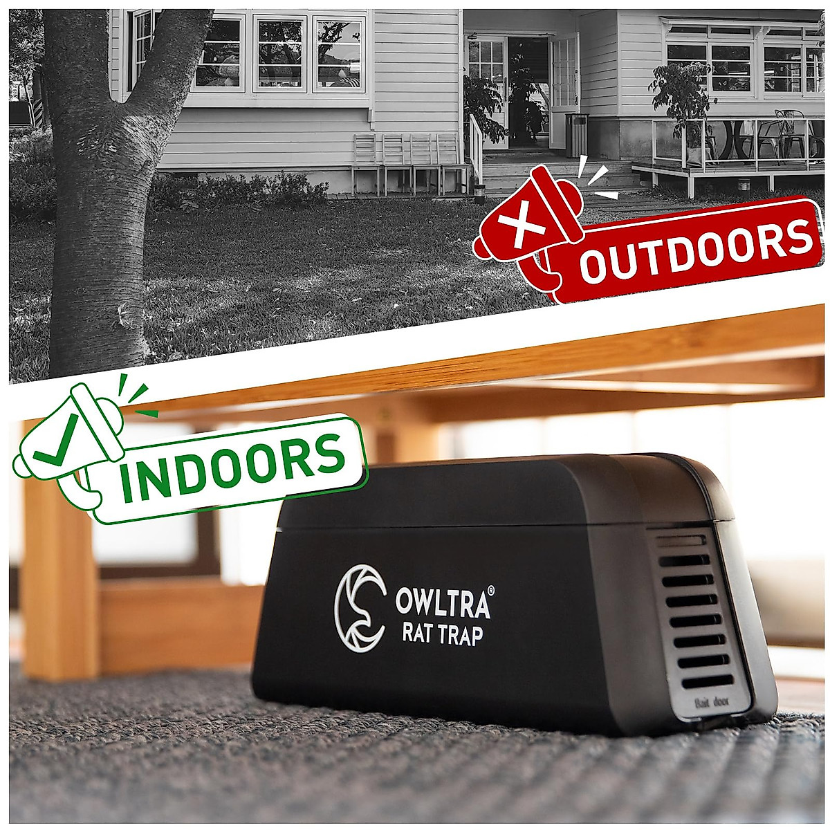 OWLTRA Indoor Electric Mouse Trap, Instant Kill Rodent Zapper with Pet Safe Trigger, Black, Small