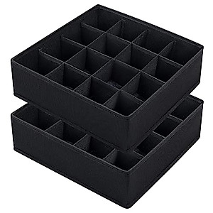 Joyoldelf Sock Drawer Organizer Divider Underwear Organizer 16-cell Fabric Dresser Drawer Organizers Storage Boxes for Socks, Lingerie, Handkerchiefs, Ties 2 Packs Black