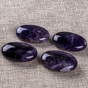 UFEEL Amethyst Palm Stone Crystal Natural Chakra Therapy Polished Healing Crystal Oval Pocket Gemstone for Anxiety Stress Relief