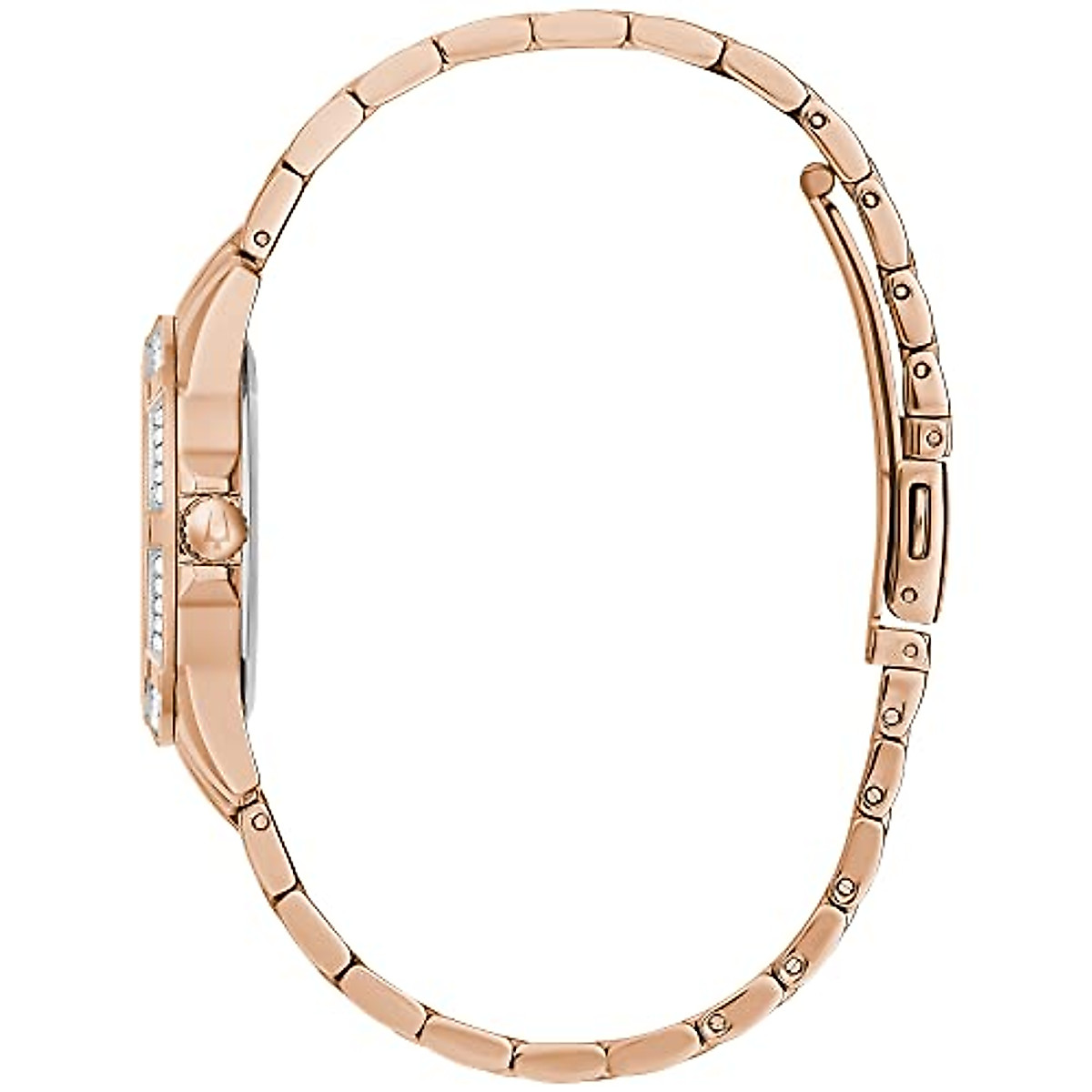 Bulova Ladies' Classic Crystal Rose Gold Stainless Steel 3-Hand Quartz Watch, White Mother-of-Pearl Dial with Crystal Heart Detail Style: 98L303