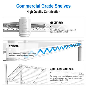 5 Tier NSF Wire Shelf Shelving Unit, 14 x 30 x 60 Inch 750lbs Capacity Adjustable Storage Metal Rack with Wheels/Leveling Feet & Shelf Liners, Ideal for Garage, Kitchen, Office Home and More - White