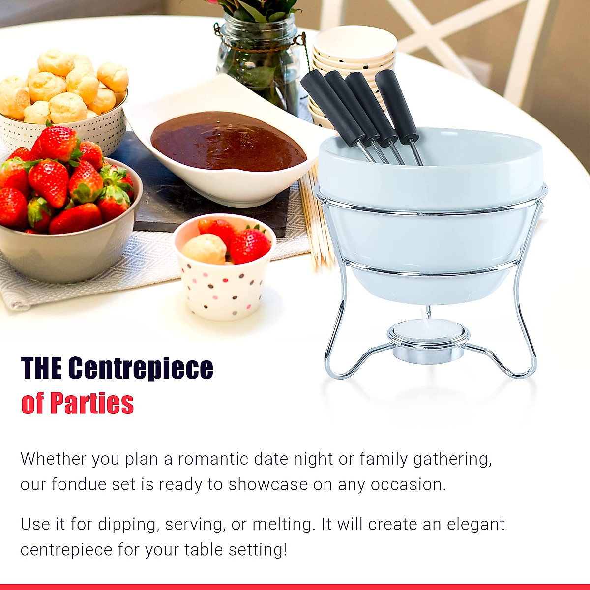 Chocolate Fondue Pot Butter warmer Bowl Set with 4 Dipping Forks & Tea Light Holder – For the Perfect Melted,Chocolate & Cheese Serving fondue set valentines day gifts (1)