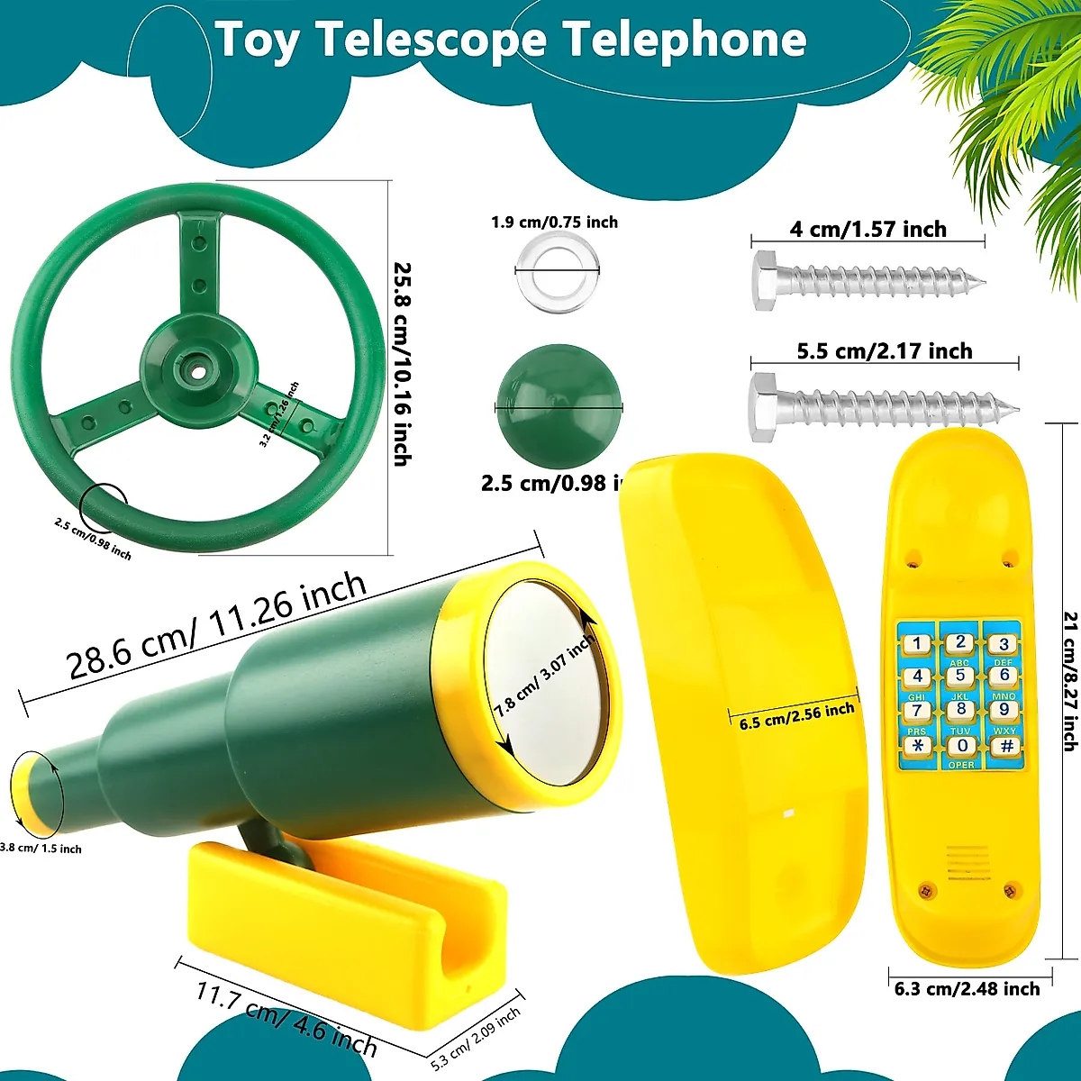 Restroma Playground Accessories Swingset Steering Wheel Plastic Telescope Telephone Swingset Phone Toy for Kids Outdoor Playground Backyard Treehouse