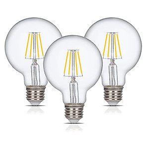 Simba Lighting LED Edison Vintage Vanity Globe Filament G25 (G80) 6W Dimmable 60W Equivalent (3 Pack) 120V Light Bulb for Bathroom Makeup Mirror, Medium E26 Base, CE and RoHS, Natural White 4000K