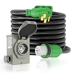 RVINGPRO 50 Amp Generator Cord and Pre-Drilled Power Inlet Box, 25FT Generator Cord 50 Amp 4 Prong, 125V/250V NEMA 14-50P / SS2-50R, 50 Amp Transfer Switch Kit for Generators, ETL Listed