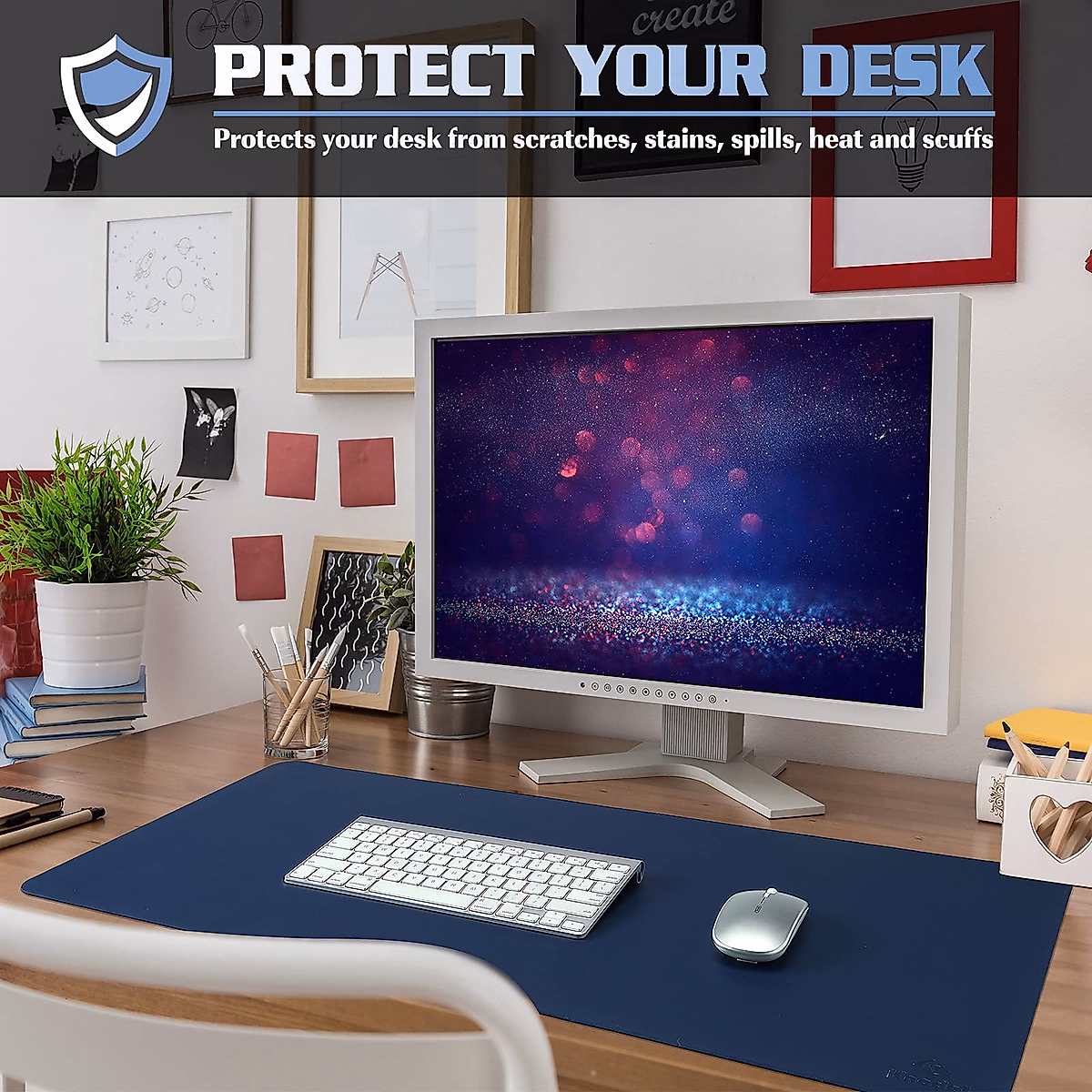 Non-Slip Desk Mat, Desk Pad, Desk Blotter, Desktop Mat for Desk, Large Desk Protector Mat, Office Computer and Laptop Mat for Desk, Writing Mat (31.5"x15.7", Dark Blue)