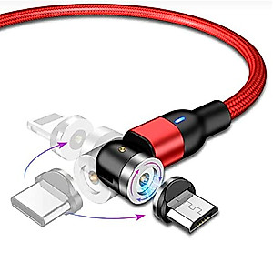 Magnetic Charging Cable - 360 Degree Rotating Charger - Removable Connectors - Nylon Braided Cord - Fast Charging for Multiple Devices - Unbreakable 8ft Nylon Cord