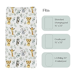 HawSkgFub African Safari Jungle Animals Eucalyptus Leaf Changing Pad Cover Baby Girls Boys, Giraffe Elephant Lion Zebra Diaper Change Table Sheet, Stretchy Safe Snug Fitted Changing Mat 32"/34" x 16"