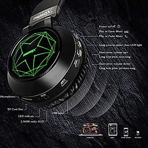 Riwbox WT-8S Bluetooth Headphones, LED Light Up Wireless Headphones Over Ear Hi-Fi Stereo Foldable Wireless/Wired Headsets with Mic and TF-Card Compatible for iPhone ipad Kindle Laptop TV (Black)