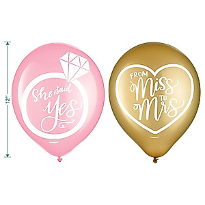 Bridal Party Supplies - Miss To Mrs. Latex Balloon Wedding and Bridal Shower Decorations in Pink and Gold, 30 Count