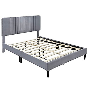 Harper & Bright Designs Full Size Upholstered Platform Bed for Boys Girls Kids Adults, No Box Spring Needed for Boys Girls Kids Adults, Velvet Fabric,Gray