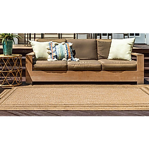 Unique Loom Outdoor Border Collection Area Rug - Multi Border (4' 1" x 6' 1" Rectangle, Tan/ Light Brown)
